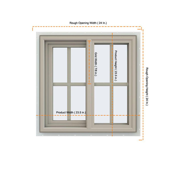 24x24 23.5x23.5 Vinyl Sliding Window With Colonial Grids Grilles ...