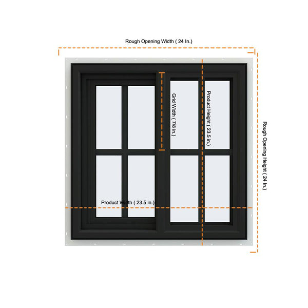 24x24 Bronze Color Vinyl Sliding Window With Colonial Grids Grilles ...