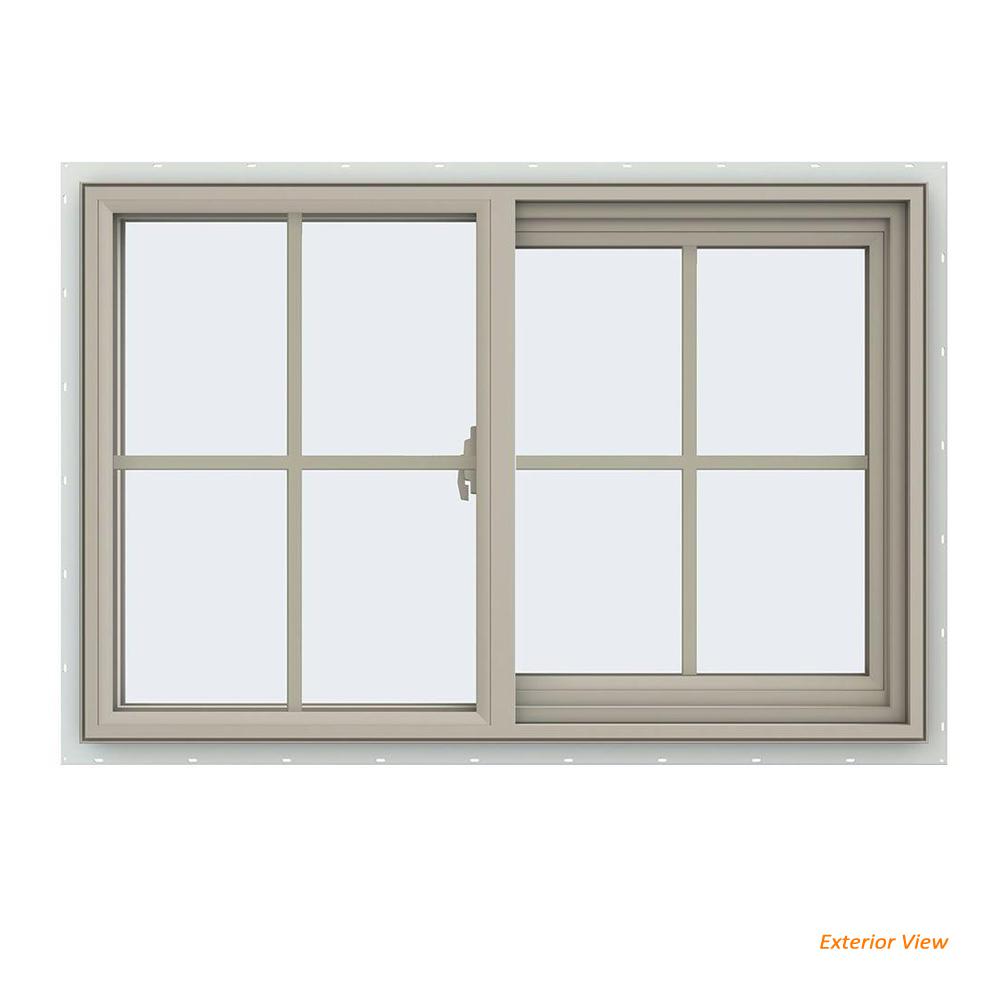 36x24 35.5x23.5 Bronze Vinyl Sliding Window With Colonial Grids Grille ...