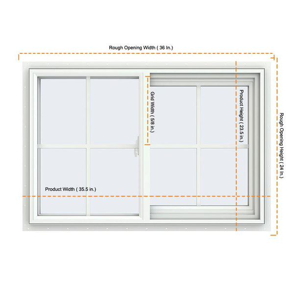 36x24 35.5x23.5 White Vinyl Sliding Window With Colonial Grids Grilles ...