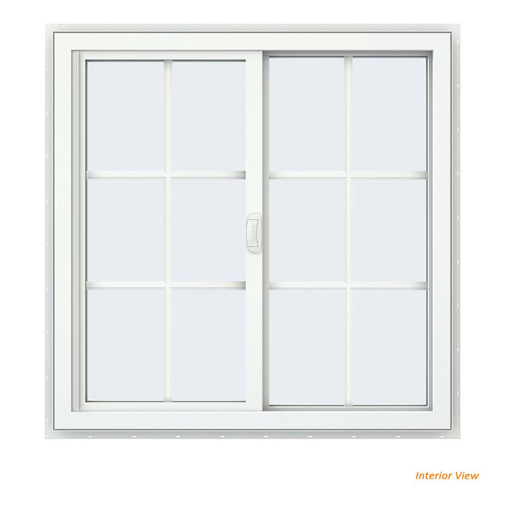 36x36 35.5x35.5 White Vinyl Sliding Window With Colonial Grids Grilles ...