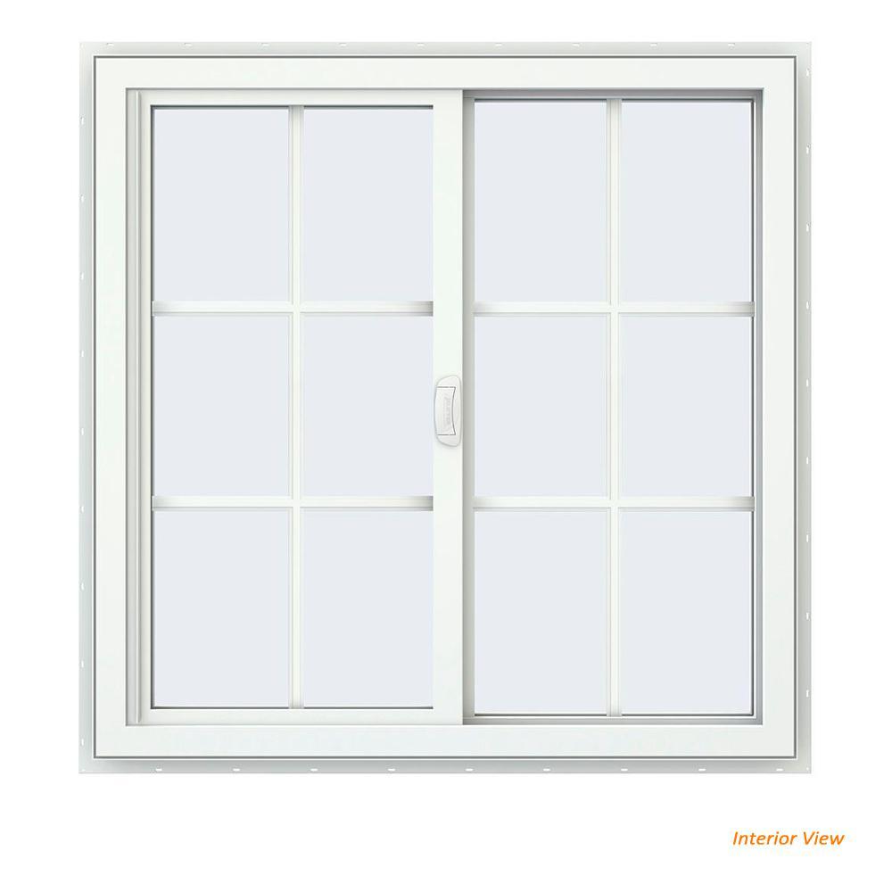 34x34 33.5x33.5 White Vinyl Sliding Window With Colonial Grids Grilles ...