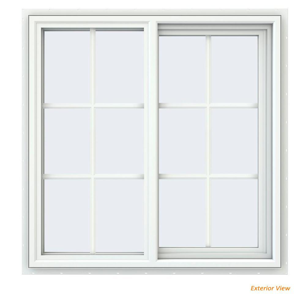 34x34 33.5x33.5 White Vinyl Sliding Window With Colonial Grids Grilles ...