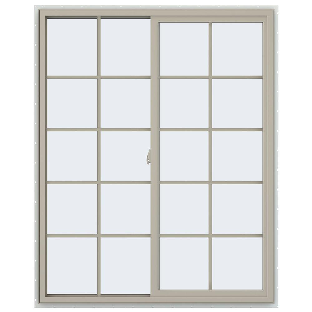 48x60 47.5x59.5 Bronze Vinyl Sliding Window With Colonial Grids Grille ...