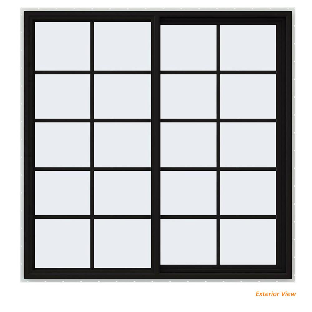 59.5x59.5 60x60 Black Vinyl Sliding Window With Colonial Grids Grilles ...