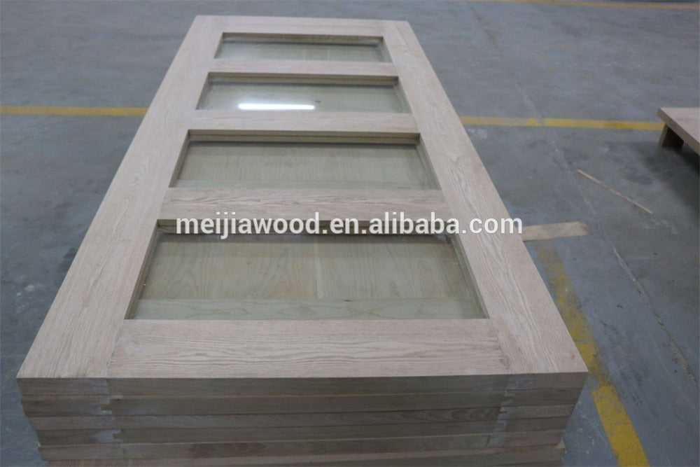 Three frosted glass panel unfinished knotty glazed barn door with slid ...