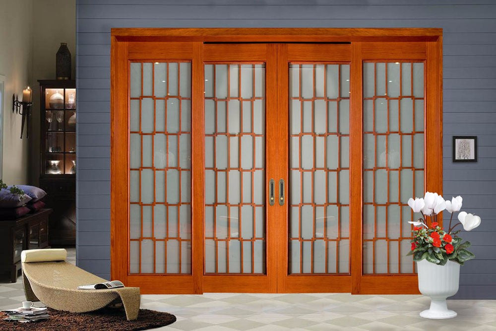 Wood Frame 4 Panel Sliding Glass Patio Doors Sliding Interior French D ...