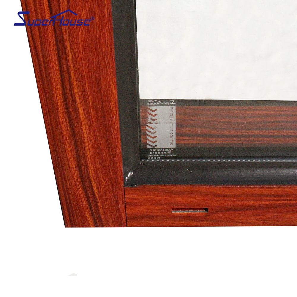 Wood grain aluminium frame tempered frosted glass windows hurricane im ...